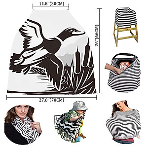 Car Seat Canopy Nursy Cover, Flying Duck Black and White Art Multi Use Breastfeeding Scarf for Infant Carseat Canopy, Stroller, Shopping Cart, Highchair