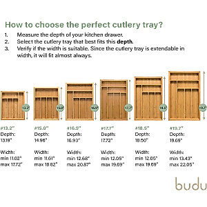 budu Silverware Drawer Organizer #19.7" Depth – Utensil Holder, Kitchen Drawer Organizers for Flatware, Cutlery – Perfect Utensil Organizer for Silverware & Other Kitchen Organization Tools & Storage