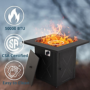 Fire Pit Table, Propane Firepit Outdoor Gas Fire Pits Clearance, 50,000 BTU with Metal Tabletop, Lid, Lava Rocks for Outside Patio, Garden, Deck, Yard