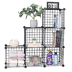 YCOCO Cube Storage Organizer,6 Cube Closet Organizers and Storage,Wire Metal Grids Bookshelf,Stackable Modular Shelves,Cube Storage Organizer Bins for Home,Office,Kids Room,Black