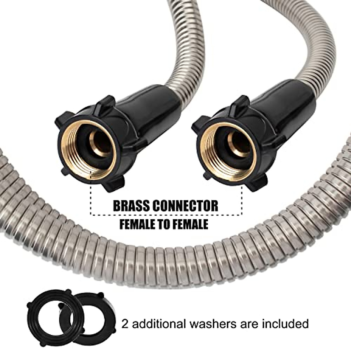 Yanwoo 304 Stainless Steel 2ft Garden Hose with Female to Female Brass Connector, 18mm Outer Diameter Flexible & Lightweight Heavy Duty Short Water Hose for Outdoor (2 Feet)