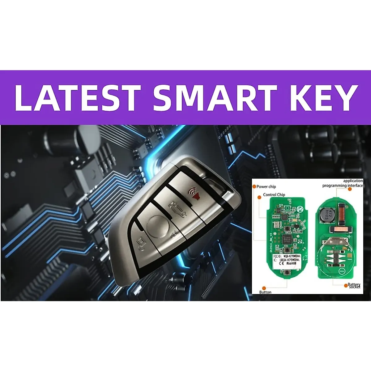 Autel MaxiIM IKEY Universal Key Fob Replacement with BMW-Type Rescue Blade Keyless Entry Remote Control Blank Car Key 4 Buttons Clicker Work with Key Fob Programming Tool Autel KM100 IM508 IM608