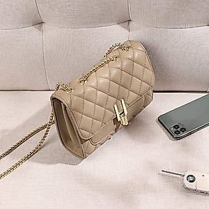 Plergi Small Genuine Leather Crossbody Quilted Flap Handbag with Chain Strap for Women Lightweight Cellphone Bag