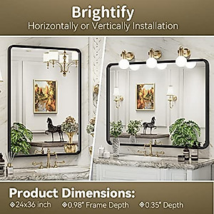 Brightify Black Bathroom Mirror for Wall, 24x36 Inch Rectangular Black Metal Framed Mirror, Modern Wall Mounted Vanity Mirror for Bathroom, Vertical or Horizontal