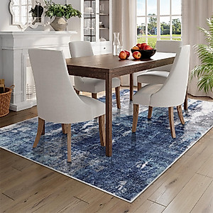 Uphome 5x7 Living Room Rug, Modern Washable Rug for Bedroom, Abstract Soft Non-Slip Dining Room Rug, Blue Aesthetic Foldable Indoor Carpet for Nursery Kitchen Playroom