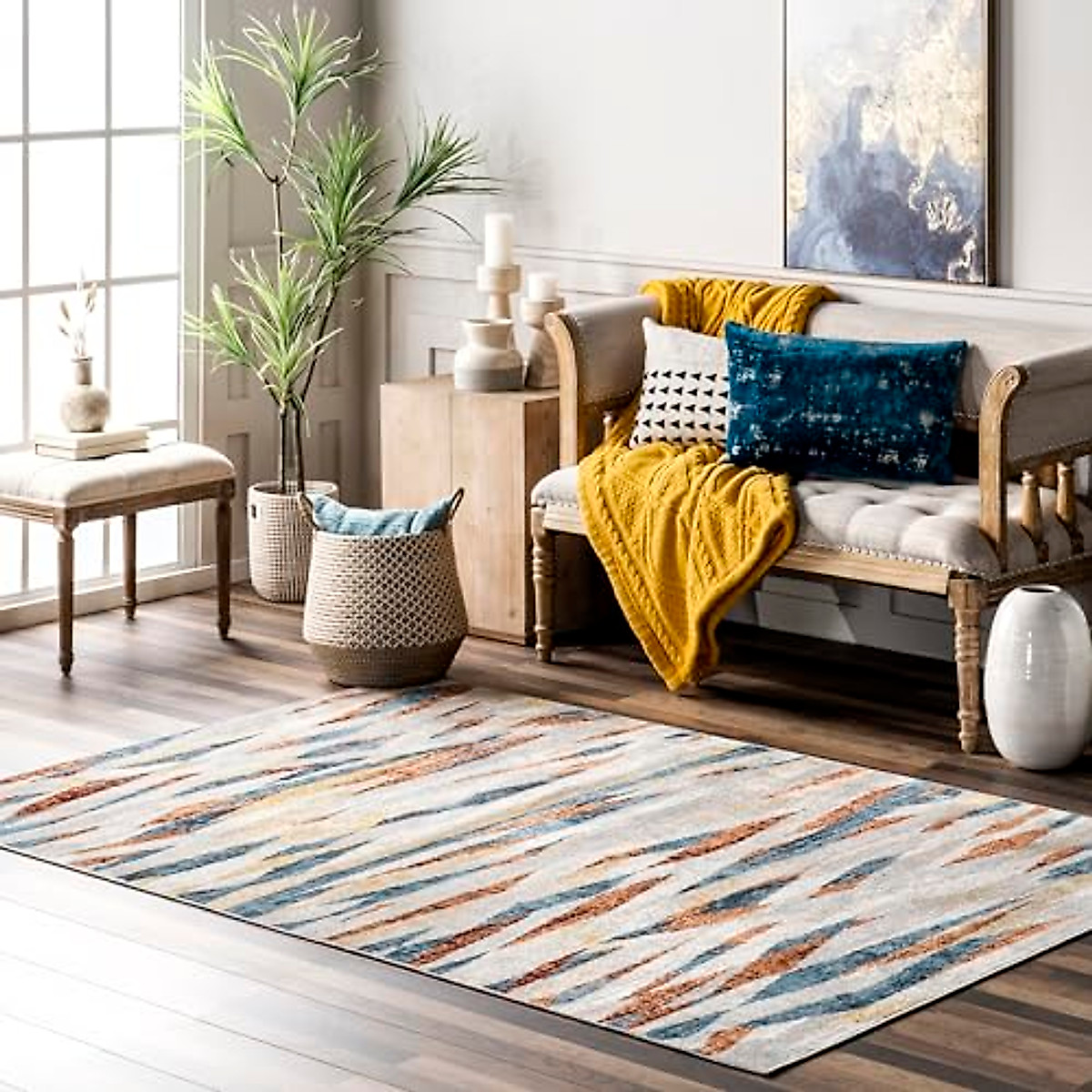 nuLOOM Katya Contemporary Waves Machine Washable Area Rug, 4x6, Multi