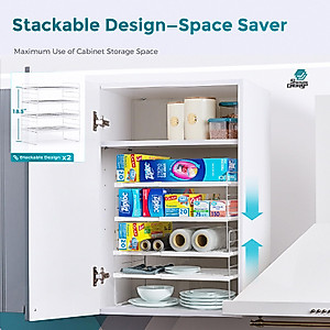 Oylik Expanadable Foil and Plastic Wrap organizer, 3 Tier Stackable Kitchen Cabinet Pantry Storage Shelf, Height Adjustable, Kitchen Organizers and Storage Rack Boxes of Foil Plastic Saran Wrap
