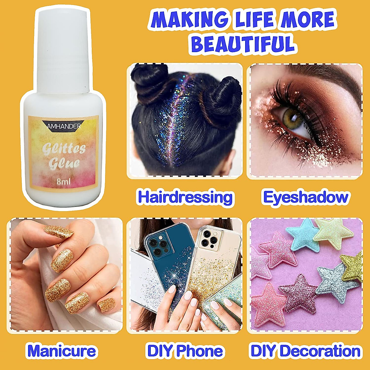 Temporary Tattoo Glue - 8ml Glitter Glue Brush Bottle, Water Soluble Body Painting Glue, Ideal for Halloween, Carnival, Birthday Party, Theme Party, Costume Events & Makeup Artists (3 Pcs)