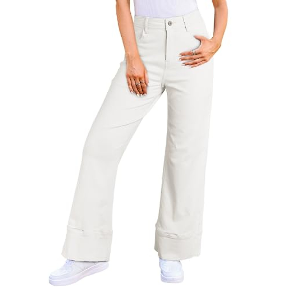 Astylish White Jeans for Women High Waisted Boyfriend Mom Stretchy Denim Pants Size 6