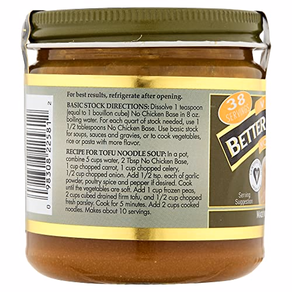 Better Than Bouillon Vegetarian No Chicken Base, Made with Seasoned Vegetables, Certified Vegan, Makes 9.5 Quarts of Broth, 38 Servings, 8 OZ Jar (Pack of 1)