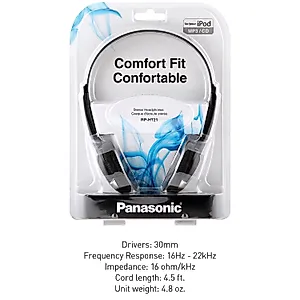 Panasonic Headphones, On-Ear Lightweight Earphones with XBS for Extra Bass and Clear, Natural Sound, 3.5mm Jack for Phones and Laptops, Work from Home - RP-HT21 (Black & Silver)