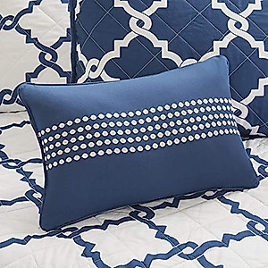 Madison Park Essentials Merritt Reversible Daybed Cover-Fretwork Print, Diamond Quilting All Season Cozy Bedding with Bedskirt, Matching Shams, Decorative Pillow, 75"x39", Navy 6 Piece