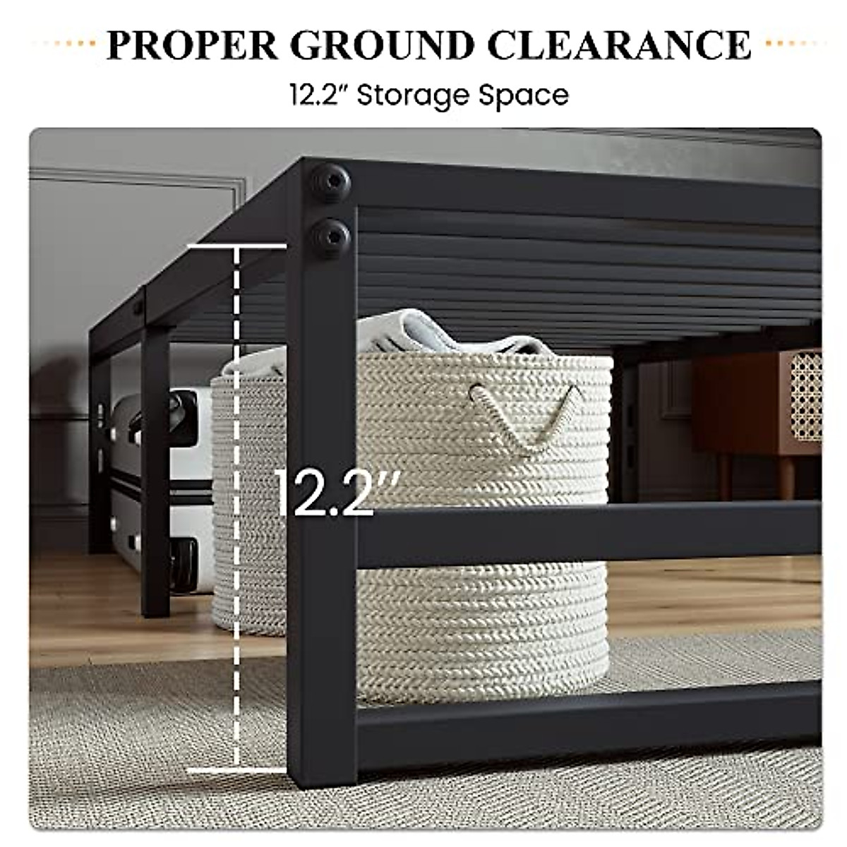 SHA CERLIN Twin Size Metal Bed Frame, 14 Inch Heavy Duty Platform Bed, High Under Bed Storage Space, Steel Slats Support up to 1000 lbs, No Box Spring Needed, Mattress Anti-Slip Design, Noise Free