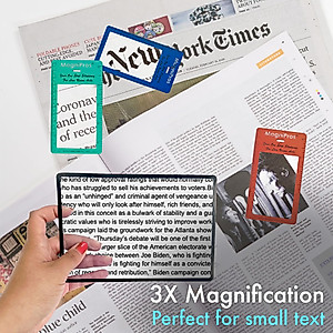 MagniPros Premium 3X (300%) Page Magnifying Lens with 3 Bonus Bookmark Magnifiers for Reading Small Prints, Low Vision Aids & Solar Projects