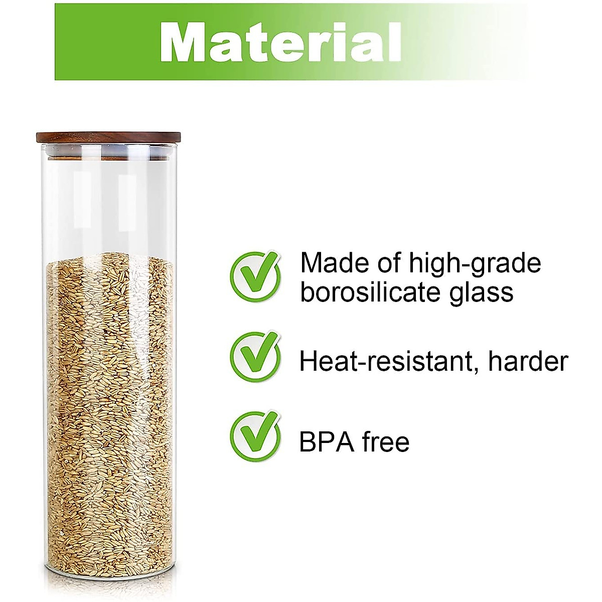 Vensp Tall Borosilicate Glass Food Storage Jar for Spaghetti,Spaghetti Container(63 Floz), Noodle Holder Storage Sealed Container with Wooden Lid,Airtight Clear Glass Kitchen Canister Wood Lid