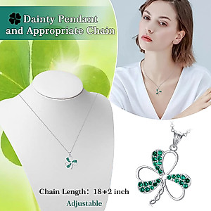 Clover Necklace 925 Sterling Silver Green Leaf Clover Necklaces St Patrick’s Day Pendant Shamrock Charm Gift for Women Daughter