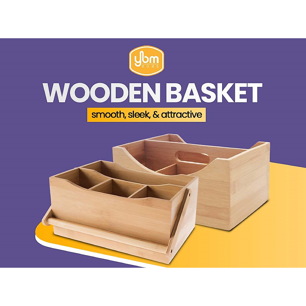 YBM Home Bamboo Flatware Utensil Caddy with Napkin Holder and Handle, Wood Picnic Basket for Kitchen and Camping Trip, 336