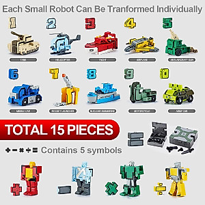 15 Pcs Number Rots Robots Transforming Blocks Toys for 3 4 5+ 6 7 8 Years Old Boys Girls Figure Toy STEM for Montessori Teaching Preschool Learning & Education Bot Bots Toys