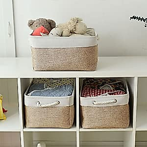 Sacyic Fabric Storage Baskets Rectangular Baskets Baskets for Organizing Fabric Basket for Shelves Decorative Baskets for Toys Empty Gift Baskets Cloth Baskets for Storage (White&Khaki)