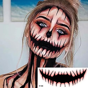10 Sheets Tattoo Stickers Halloween Prank Makeup Temporary Tattoo Realistic Temporary Tattoos Halloween Clown Tattoos Scary Big Mouth Face Tattoos Decals Kits Prank Prop for Halloween Cosplay Party