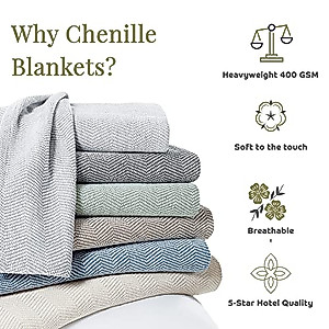 Aston & Arden Chenille Throw Blanket - 100% Ringspun Cotton All Season, Luxury Hotel Quality, Soft on Skin, Breathable, Heavyweight 400 GSM for Bed, Sofa, and Chair, King, Fog Grey