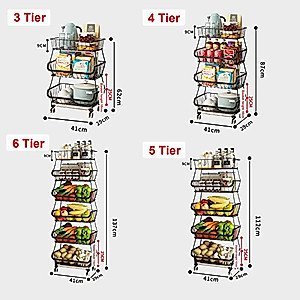 Multi-Tier Vegetable Storage Rack, Movable Stackable Fruit Vegetable Shelf, for Kitchen, Pantry, Bathroom, Garage, Living Room,4 Tier