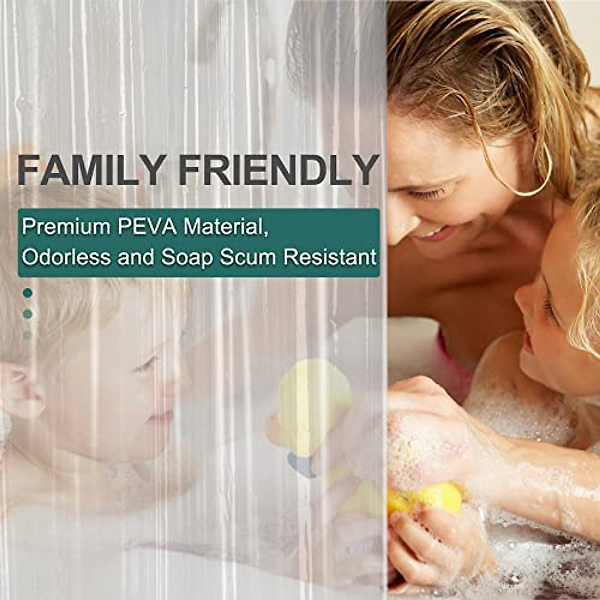 AmazerBath Clear Shower Curtain Liner, 70 x 72 Inches EVA 8G Heavy Duty Plastic Shower Curtain Liner, Waterproof Weighted Thick Bathroom Curtain with 3 Clear Weights and 12 Rustproof Grommet Holes