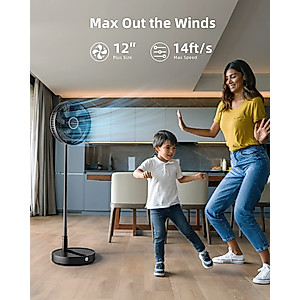 12” Battery Powered Table Fan, 10800mAh Foldaway Fan with Remote Control Night Light Timer, Portable Oscillating Fan for Home, Camping, Travel, Hurricane