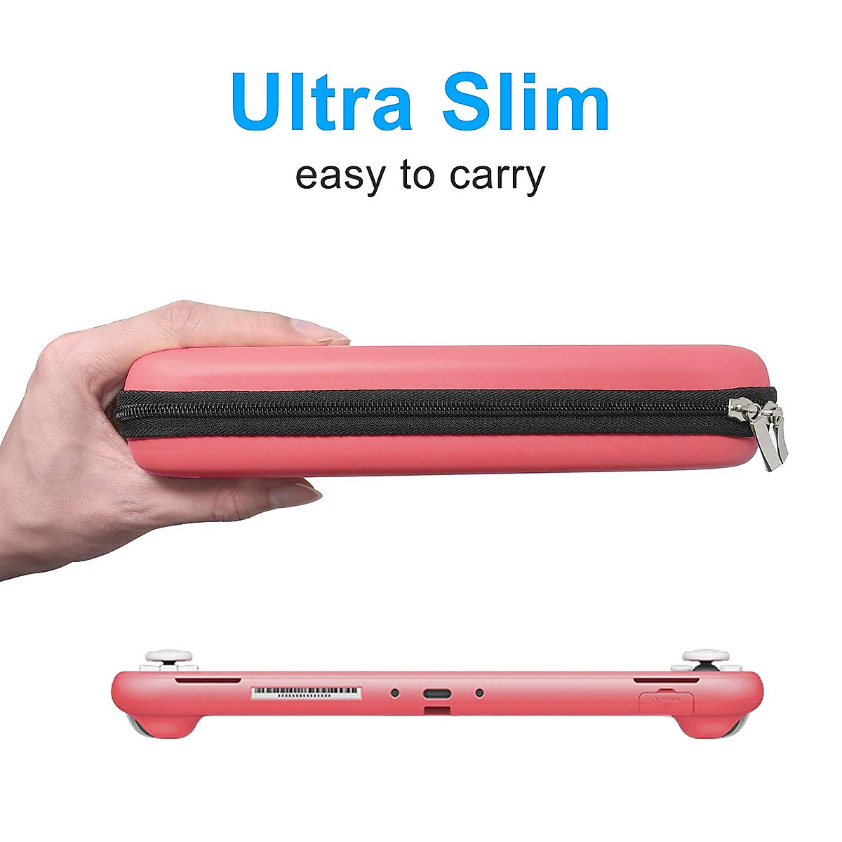 Accessories Bundle Compatible with Nintendo Switch Lite Carry Case & TPU Protective Case Cover & Thumb Grip Covers & Screen Protector - Coral