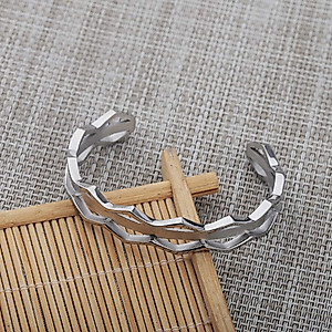 Zuo Bao Grooved Hair Tie Bracelet Stainless Steel Hollow Groove Cuff Bracelets Rubber Band Holder Bangle for Women (Silver)