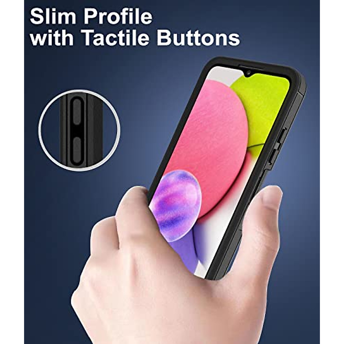 Dahkoiz for Samsung Galaxy A03S Case, with Tempered Glass Screen Protector, Dust Proof Port Cover, Full Body Protection Rubber Cover Phone Case for Samsung Galaxy A03S/A02S, Black/Black