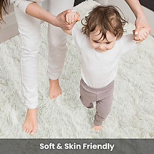 Terrug Fluffy Large Area Rugs for Living Room Bedroom, Cream 6x9 Rug Washable Shag Carpet, Super Soft Fuzzy Plush Non-Slip Cute Modern Kids Rug for Nursery College Dorm Classroom Kids Room Home Decor