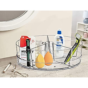 10.6inch Lazy Susan Organizer with 5 Removable Storage Bins, Snack Medicine Cabinet Organizer, Clear Lazy Susan Turntable for Cabinet, Plastic Storage Bins for Kitchen Pantry Organization and Storage