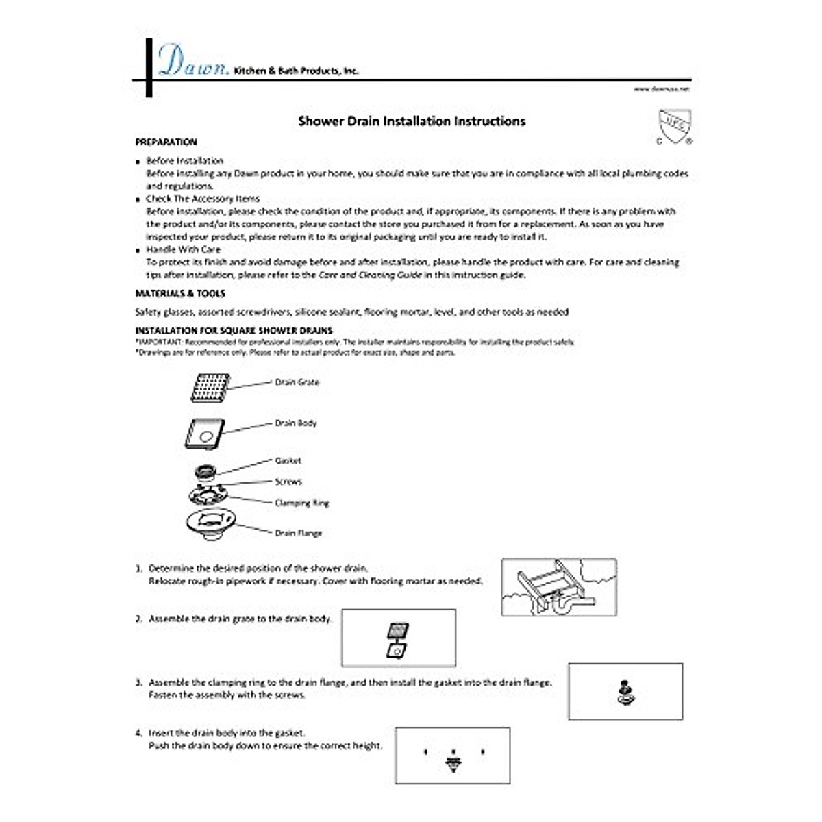 Dawn SCO050504 Colorado River Series Square Shower Drain, 5-Inch