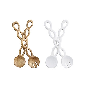 Mud Pie, White, Twisted Wood Server Set, 12"