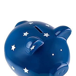 Pearhead Ceramic Piggy Bank, Baby Money Bank Keepsake, Modern Gender-Neutral Nursery Décor, Gift for Baby Girl Or Baby Boy, Blue with White Stars