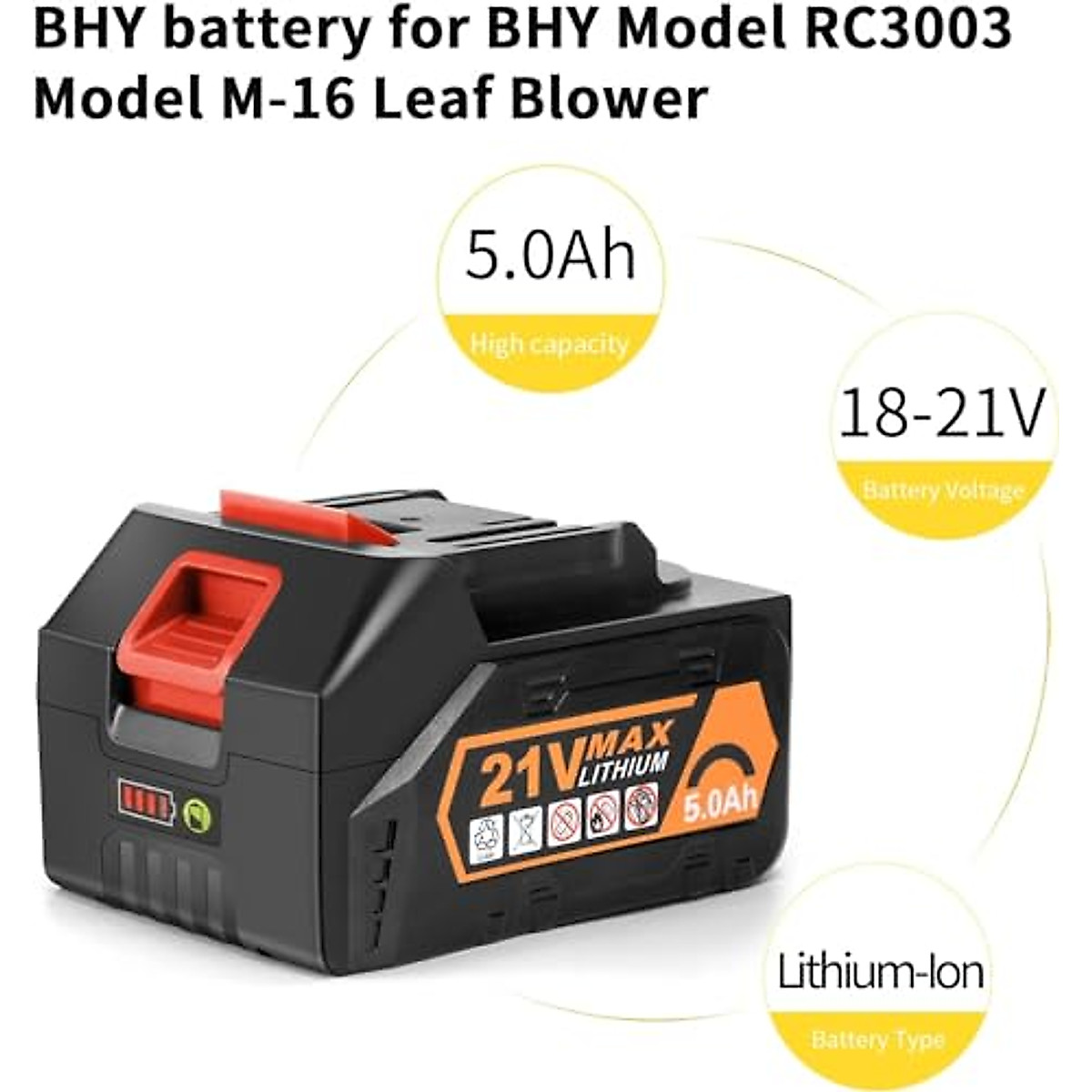 EKACO 21V Lithium Battery 5.0Ah Li-ion Battery Long Life Battery Work Cordless Leaf Blower