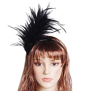 1920s Feathers Fascinator Headband 50s Prom Queen Headpiece for Women Kentucky Derby Cocktail Wedding Tea Party Gatsby (Black)