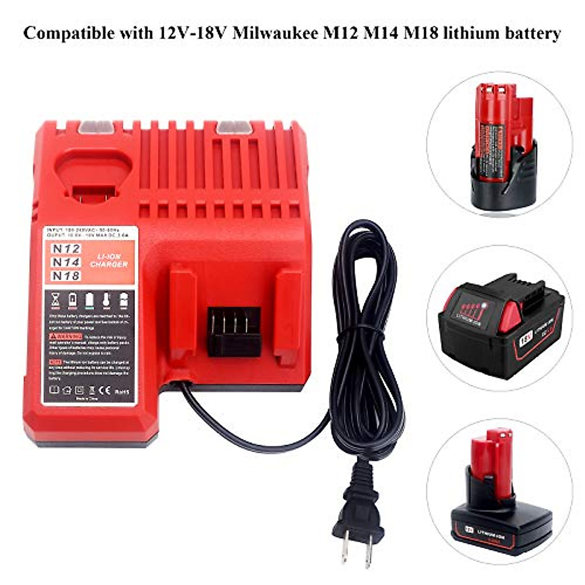 Yongcell M18 & M12 Lithium Ion Battery Charger Compatible with Milwaukee 12V-18V Li-ion Battery 48-11-2420 48-11-2440 48-11-1820 48-11-1840 48-11-1850 48-11-2401 48-11-1890 Yongcell M18 & M12 Lithium Ion Battery Charger Compatible with Milwaukee 12V-18V L