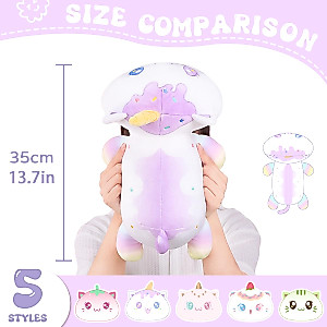 AIXINI Cute Cat Plush Pillow 13.7" Ice Cream Cone Kitten Stuffed Animal, Soft Kawaii Cat Plushie Gift for Kids