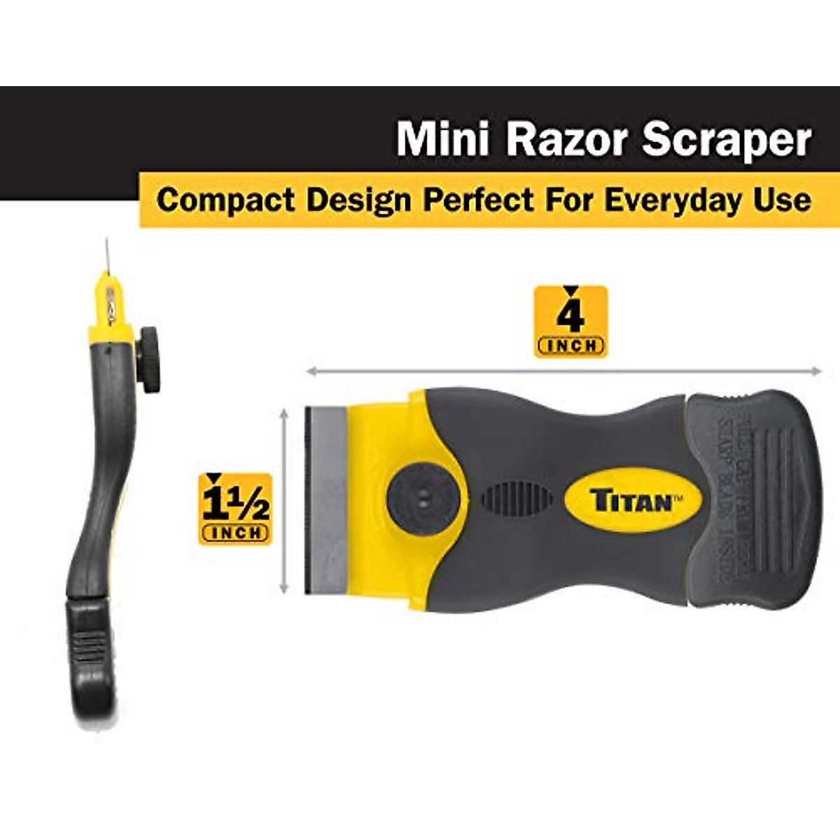 Titan 12031 4-Inch Mini Razor Scraper | Includes 1 Extra Heavy-Duty Razor Blade