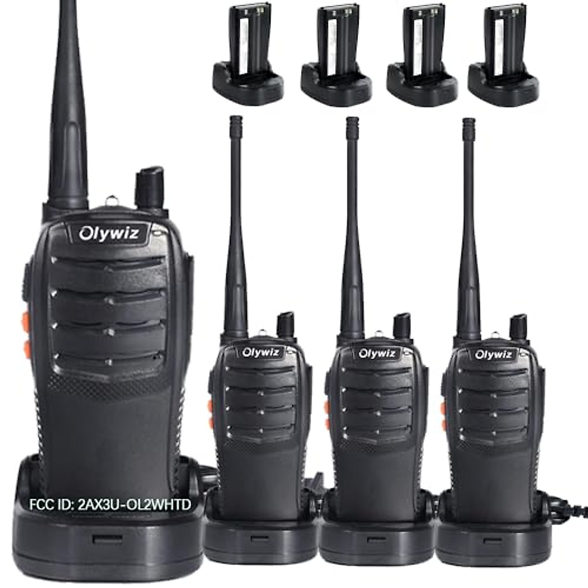 Olywiz Walkie Talkies for Adults, 16 Channels, Rechargeable, with Flashlight, Li-ion Battery, Charger, 4 Pack