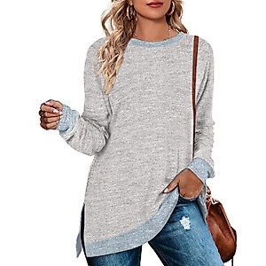 Fall Sweaters for Women Trendy Long Sleeve Tunic Tops for Leggings Grey X-Large
