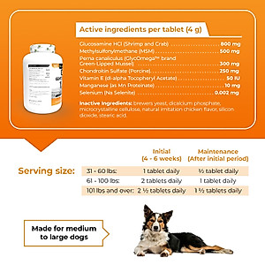 VETRISCIENCE GlycoFlex Plus Hip and Joint Supplement for Dogs, Chewable Tablet â€“ Extra-Strength Joint Support with Green Lipped Mussel, Chondroitin, and Glucosamine for Dogs