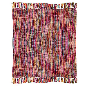 ART & ARTIFACT Boho Throw Blanket - Colorful Striped Chunky Knit Blanket Hippie Room Decor - 48" x 70" Afghan