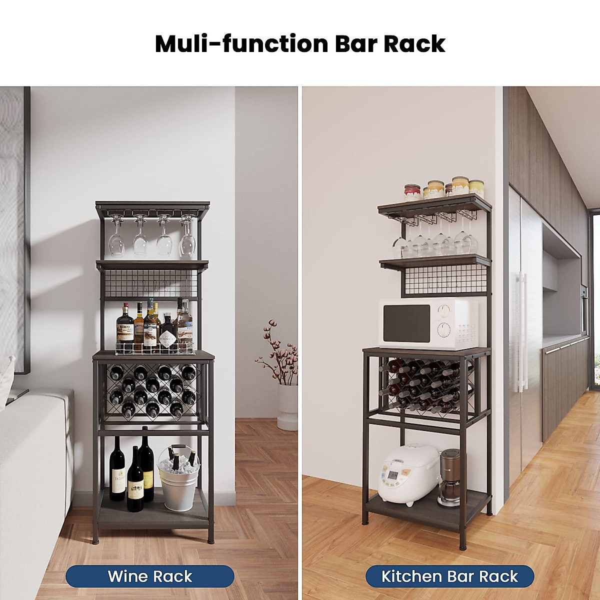 Aomedeelf Wine Rack Table Wine Bar Cabinet for Liquor and Glasses Modern Freestanding Floor Liquor Bar Cabinet with Storage Rack and Shelf Wine Bakers Rack for Home Kitchen Dining Room