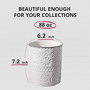 LIFVER Kitchen Utensil Holder, 7.2″ White Farmhouse Utensil Holder for Kitchen Counter, Extra Large Kitchen Utensil for Countertop, Heavy Ceramic Utensil Crock for Christmas Décor, Cork Mat