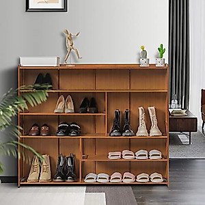 MoNiBloom Bamboo Shoe Storage Cabinet, Free Standing 6 Tier Shoe Rack Organizer Shelf with Boots Compartment for 26-30 Pairs Entryway Hallway Bedroom, Brown