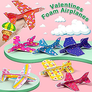 Valentine’s Day Card for kids, 28 Pack Foam Airplanes Set with Valentines Greeting Cards for Boys Girls, Valentine Treat Bags Stocking Stuffers Classroom Prize Party Favors Toy Exchange Gifts
