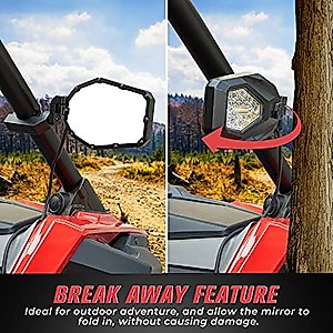 KEMIMOTO UTV Side Mirrors with Turn Signal & Spot Light for 1.6"-2" Roll Bar, Heavy Duty Aluminium Multi-Adjustment UTV Mirrors Compatible with Polaris RZR Kawasaki Mule Pioneer Talon Can Am X3 CFMOTO